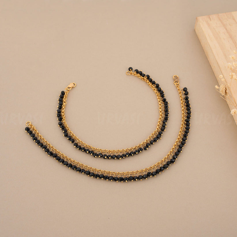 Gold-Toned Black Bead Anklets AK 14 – URVASI LADIES NOVELTIES