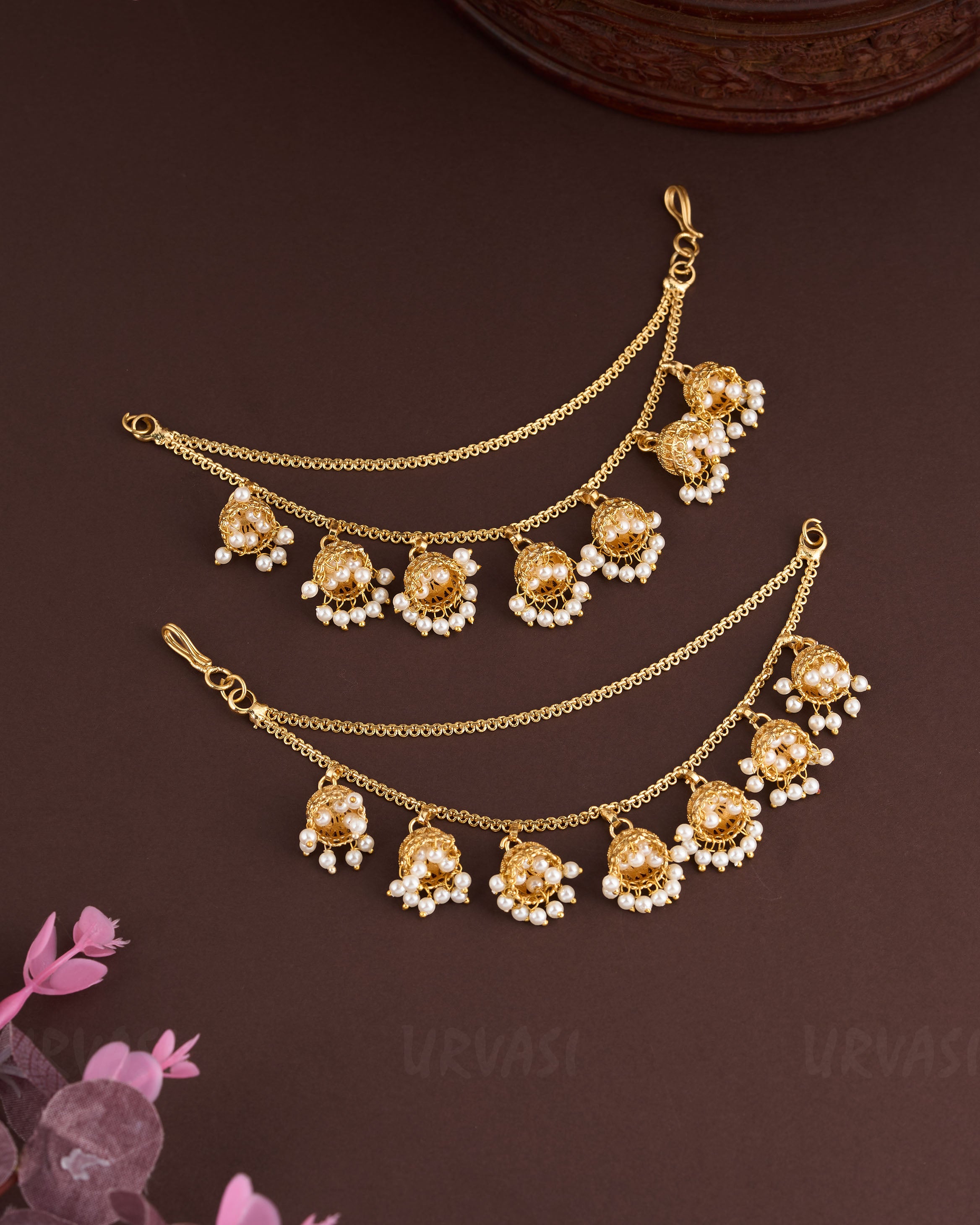 Gold-Toned Two-Layer Jhumka Ear Chain EC 50 – URVASI LADIES NOVELTIES
